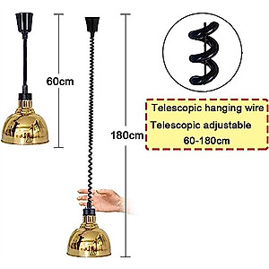 LINKANRUO Commercial Food Heat Lamp Warmer, Food Warmer Lamp Telescopic, Food Heat Lamp Hanging Food Warmer Lamp Buffet Food Heat Preservation Chandelier Restaurant Equipment Lamps(Gold)