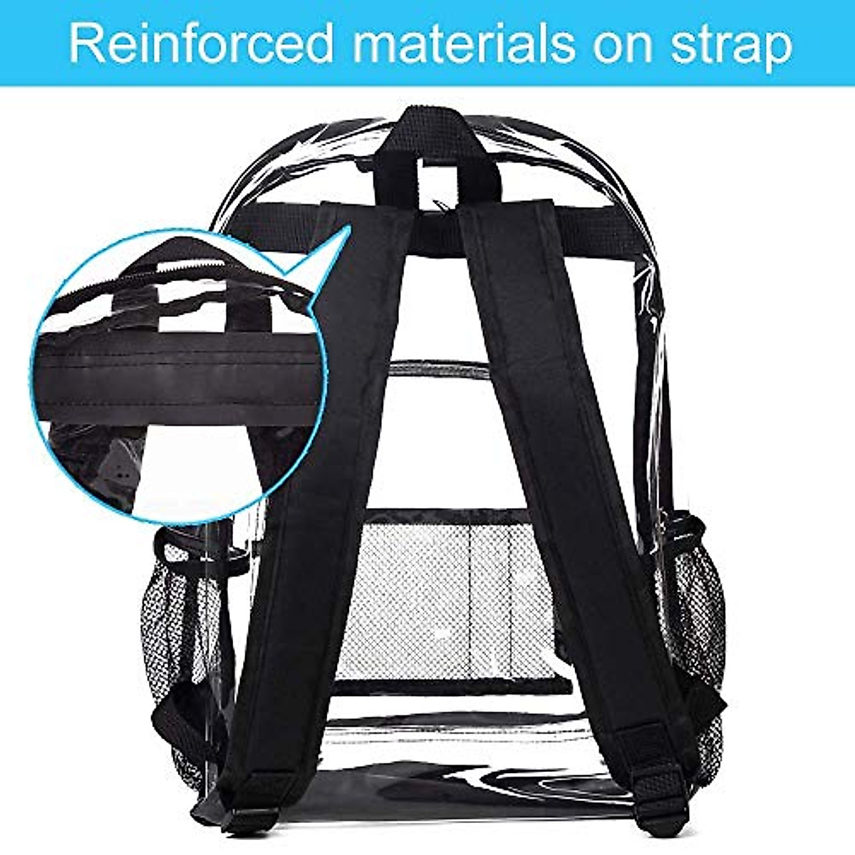 Clear Backpack, Transparent Bookbag Heavy Duty See Through Backpacks for Men - Black