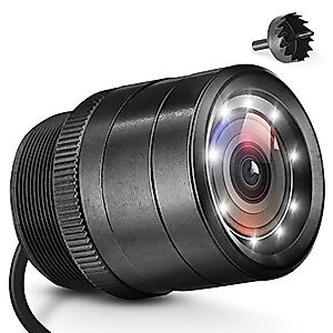 Pyle Universal Mount Front Rear Camera - 1.25” Marine Grade Waterproof Cam Built-in Distance Scale Lines Backup Parking/Reverse Assist w/ Night Vision LED 420 TVL Resolution & RCA Output PLCM39FRV