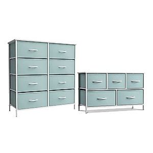 Sorbus Kids Dresser with 8 Drawers and 5 Drawer TV Stand Bundle - Matching Furniture Set - Storage Unit Organizer Chests for Clothing - Bedroom, Kids Rooms, Nursery, & Closet (Aqua)