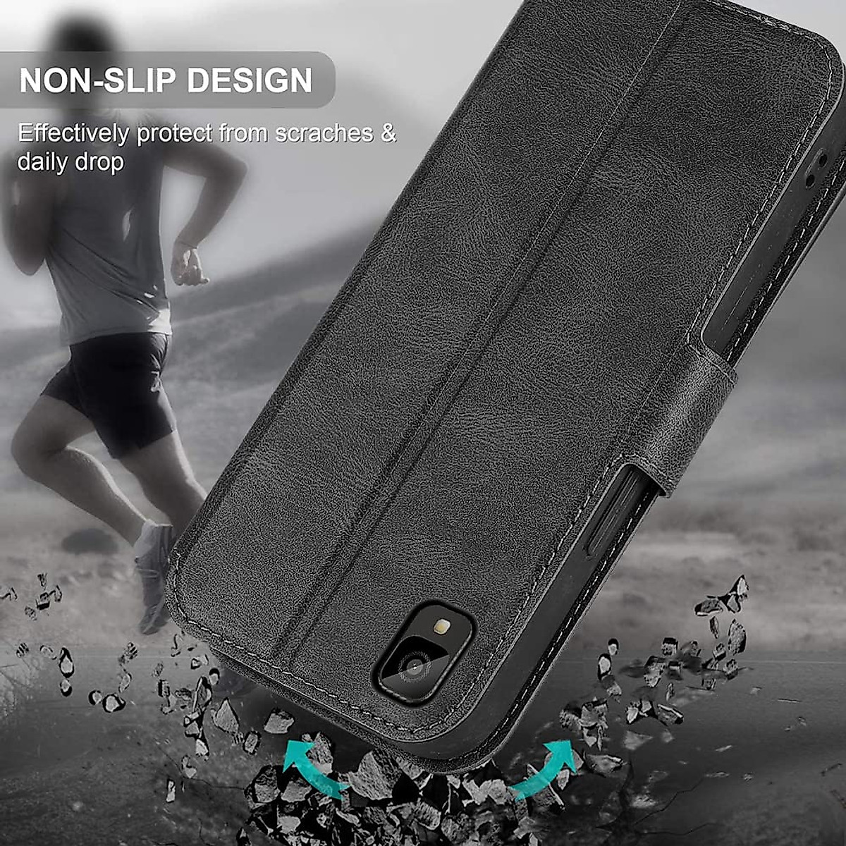 RTYJZ for TCL 30Z Case, for TCL 30Z Wallet Case with Tempered Glass Screen Protector with Card Holder Kickstand Magnetic,PU Leather Flip Case for Alcatel TCL 30Z 30LE 30 Z 4G LTE T602DL (Black)