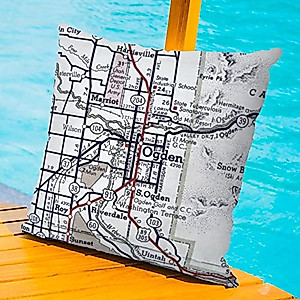 Ogden Utah Map Outdoor Throw Pillow Covers Waterproof 20x20in Nautical Map Accent Throw Pillow Covers Farmhouse Outdoor Garden Decoration for Patio Garden Couch Deck Chair