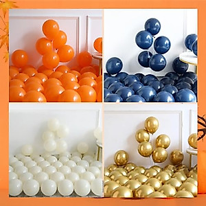149PCS Fall Balloons Arch Garland Kit, Navy Blue Orange Metallic Gold Ivory White Latex Balloons Maple Leaf Foil Balloons for Thanksgiving Autumn Friendsgiving Birthday Baby Shower Party Decorations