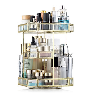 Senjie Makeup Organizer 360 Degree Rotating Countertop Cosmetics Storage Display for Lipsticks Perfumes Skincare Large Capacity,Gold