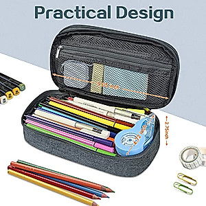 Large Pencil Case, 2022 Upgraded Big Capacity Pencil Pouch Pencil Bag for School Kids Girls Boys Teens Preppy Adults, Aesthetic Simple Pencil Case Organizer with Zipper-Grey