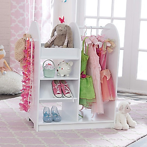 KidKraft Wooden Fashion Pretend Dress-Up Station Children's Furniture with Storage and Mirror - White, Gift for Ages 3+