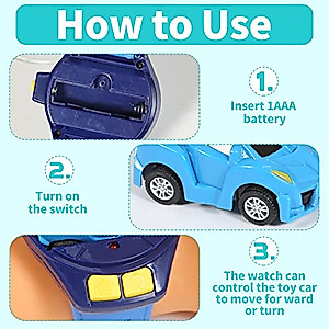 30M Remote Control Distance LED Mini Remote Control Car Watch Toys, Tiktok Watch Car Toys, 2.4 GHz Racing USB Charging RC Small Car, Toys Gifts for 3-8 Year Old Boys Girls Kids (Blue Sports car 2)