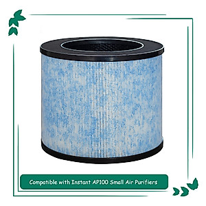 Asheviller F100 Filter Replacement, Compatible with Instant® AP100 Small Air Purifier, H13 Grade True HEPA Filter with Antimicrobial Coating and Activated Carbon Filter, 2 Pack