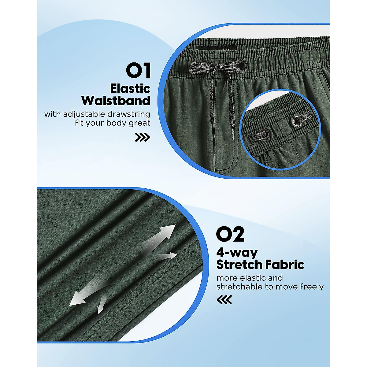 maamgic Men's 5 inch Inseam Shorts Pull-On Relaxed Fit Comfort Stretch Short Shorts with Pocket Washed Green Medium