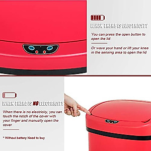 Vnewone Kitchen Trash Can Garbage 13 Gallon Waste Bin for Home Office Bedroom Stainless Steel Automatic Touch Free High-Capacity, 50 Liter (Red)