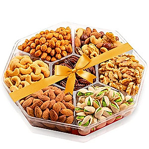 Holiday Nuts Gift Baskets for Families, 7 Variety Christmas Gift Basket, Healthy Gourmet Food Gifts for Delivery Prime, Fresh Fruit Nut Gift Box, Sympathy Gifting Ideas for Men Woman Mom Dad Grandma