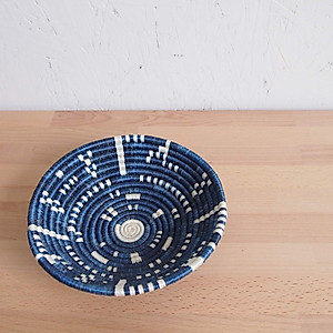Small African Basket- Kigembe/Rwanda Basket/Woven Bowl/Sisal & Sweetgrass Basket/Blue, White