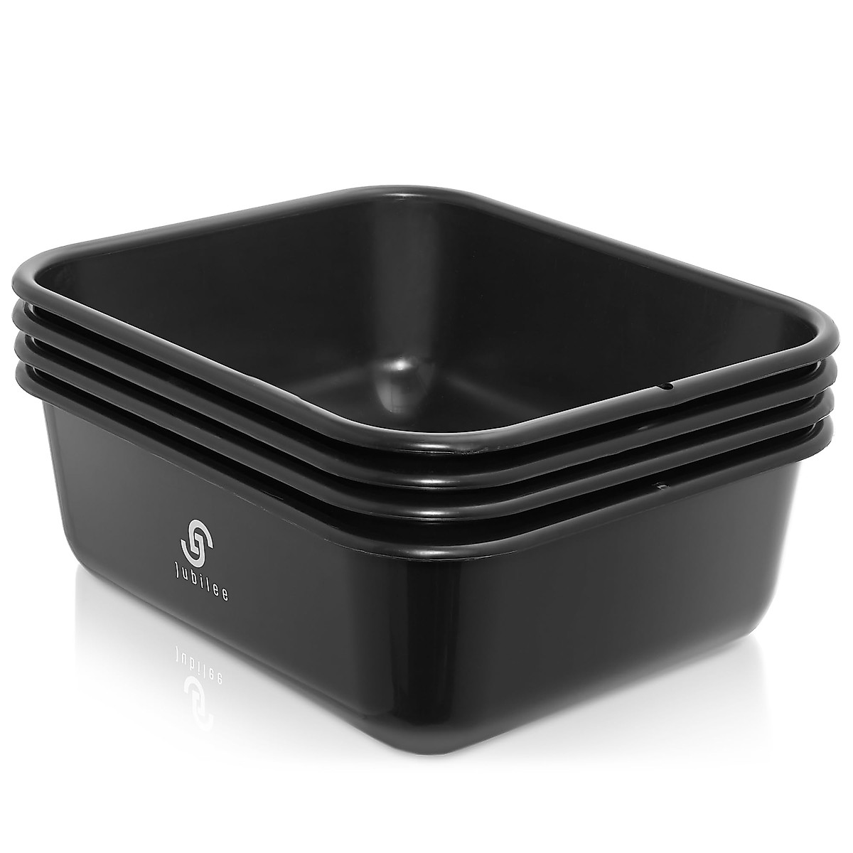 Jubilee 4-Pk Plastic Storage Bin, Bus Utility Tub - Heavy Duty Commercial Dishwashing Box for Restaurant Kitchen Organization and Storage, 11L Black