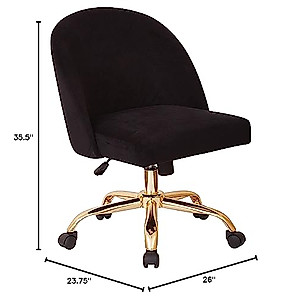 OSP Home Furnishings Layton Mid-Back Adjustable Office Chair with 5-Star Base, Gold Finish and Black Velvet