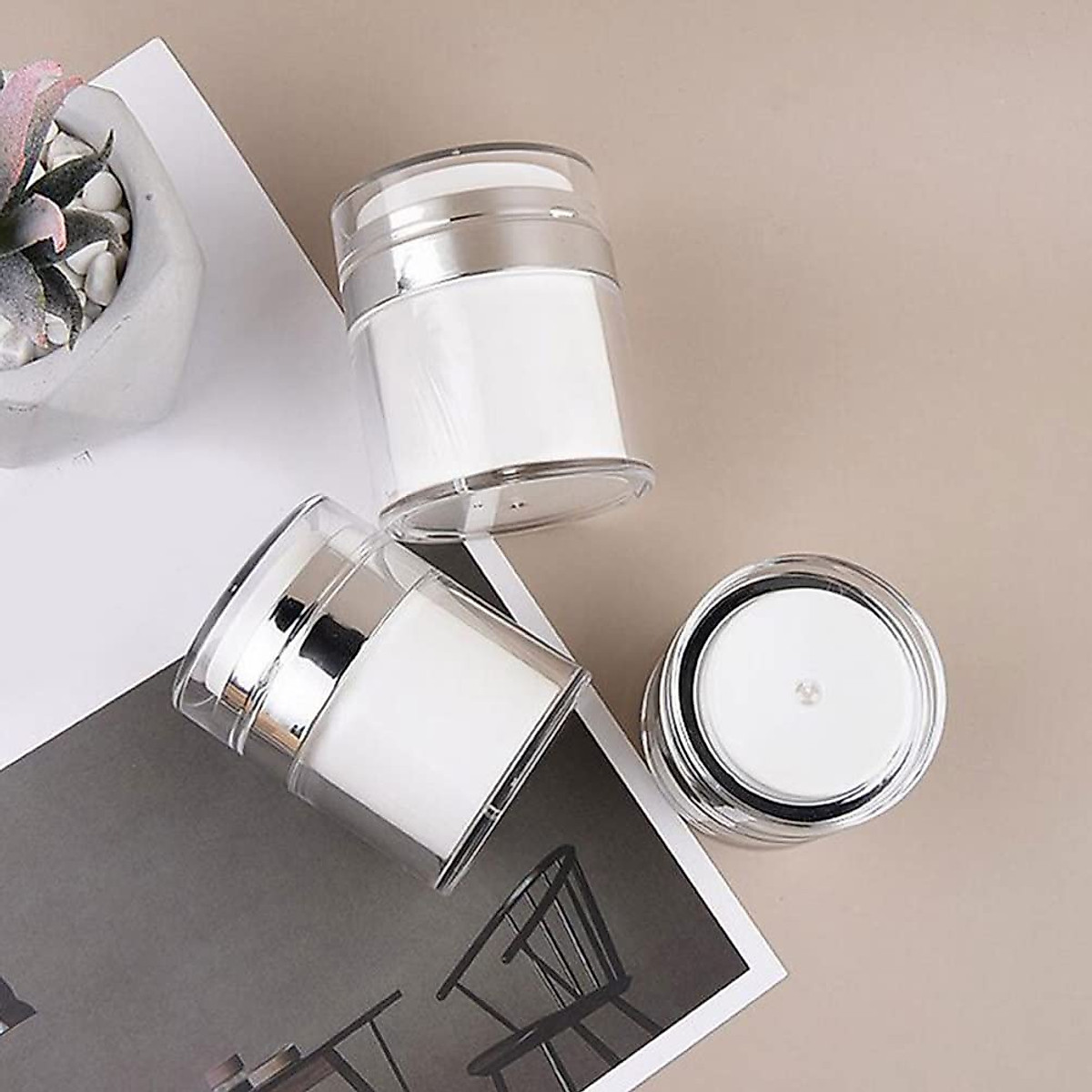 Uonlytech 3pcs Press Cream Jar Refillable Travel Jars Lotion Pump Bottle Airless Pump Jars Lotion Cosmetics Bottle Sunscreen Face Lotion Airless Sub Cream Jars Pp Empty Lotion