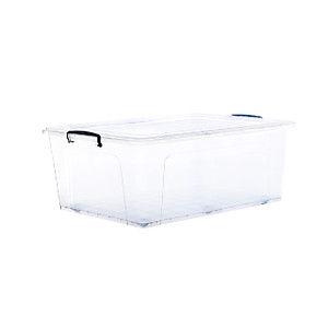 Superio Clear Storage Bin with Lid, Large Stackable Container with Lid, 32 Quart Wheeled Storage Box for Home, Tote for Garage, Storage, Clothing