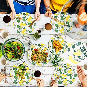 Uniecocus 175PCS Disposable Plates Set, Party Plates and Cups and Napkins Sets, Lemon Paper Plates Set, Disposable Dinnerware Set for Party Wedding Birthday