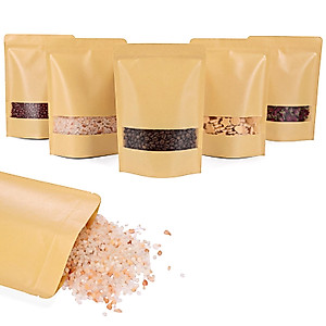 Moretoes 72pcs Stand Up Pouch Bags, 7x10 Inches Kraft Paper Ziplock Bags with Window,Resealable Pouches for Coffee, Applicable to Home or Business for Packaging