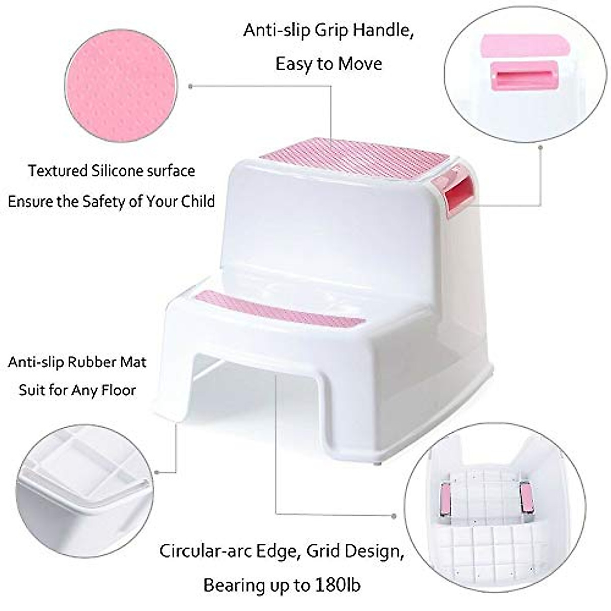 2 Step Stool for Kids(2 Pack,Pink) - Toddler Step Stools for Toilet Potty Training, Bathroom and Kitchen - Slip Resistant Soft Grip for Safety, Stackable