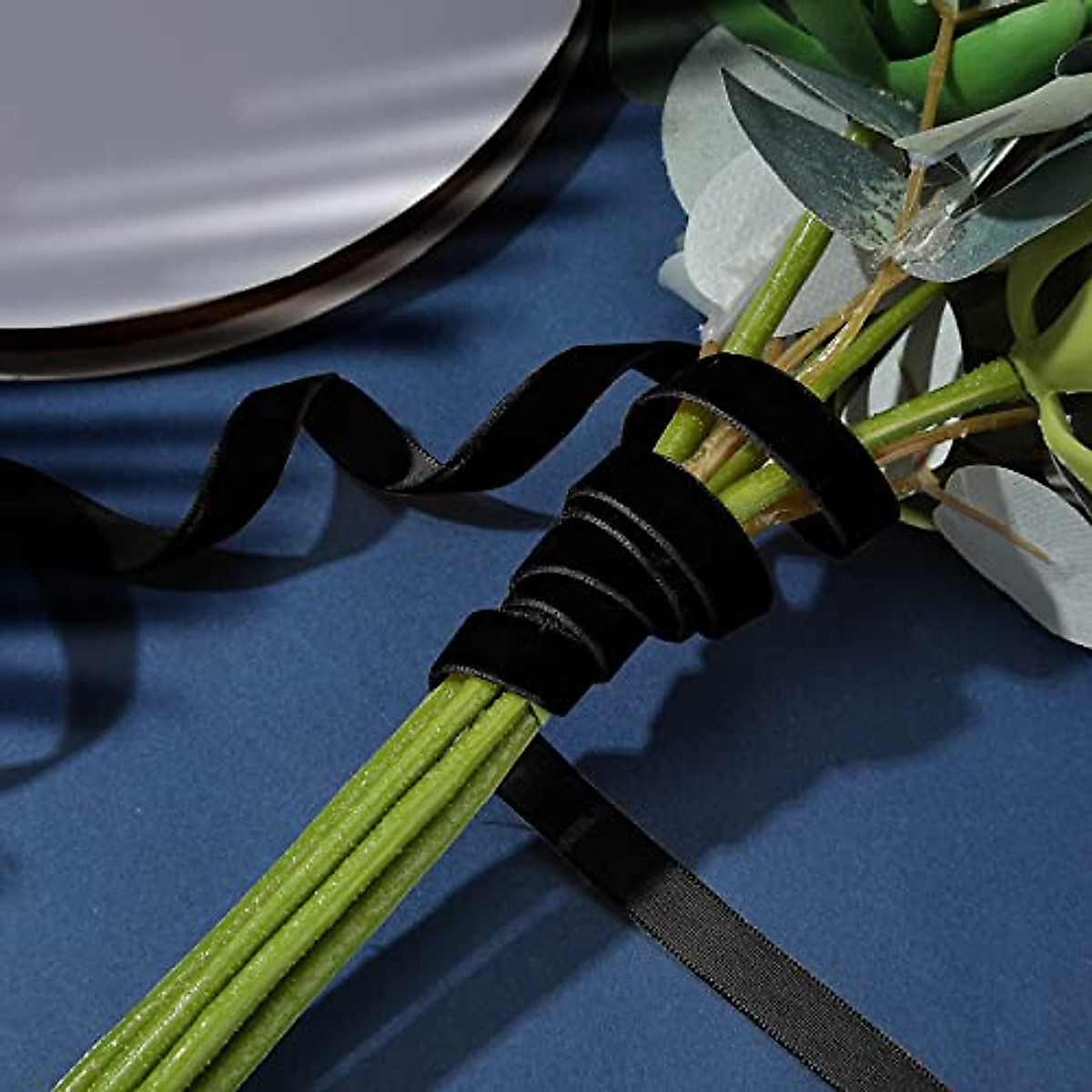 Syhood Christmas Velvet Ribbon with Gold Edge Waterproof Wrapping Velvet Wired Ribbon Decoration for Xmas Wreath Bows Floral Craft Ornaments(3/8 Inch x 20 Yard,Black)