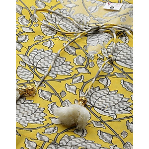Yash Gallery Indian Cotton Floral Printed Anarkali Kurtis for Women (Lemon Yellow)