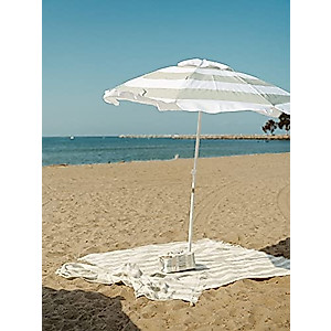 Business & Pleasure Co. Family Beach Umbrella - Premium & Lightweight 6' Beach Umbrella - UPF 50+ Blocks 98% UV - White Aluminum Pole - Sage Capri Stripe