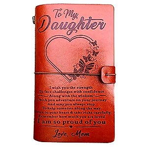 To My Daughter Leather Journal from Mom -I Am so Proud of You-7.88"x4.7"Embossed Vintage Refillable Writing Journal for Christmas,Birthdays (From Mom to Daughter)