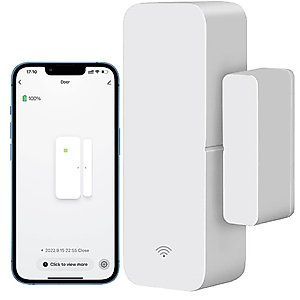 WiFi Door Sensor, Tuya Smart Door Window Sensor, Smart Window Sensor Real-time Alarm Compatible with Alexa Google Assistant,Home Security Door Open Contact Sensor for Business Burglar Alert (1 Pack)