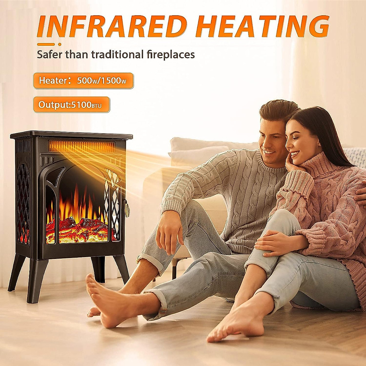 Antarctic Star 16 Inch Electric Fireplace, Freestanding Fireplace Stove with 3D Flame Effect, Small Electric Fireplace Heaters for Indoor Use with Remote, Temperature Adjustment, ETL Certified, Black…