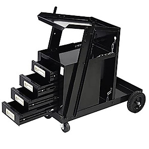 Welder Cart, Rolling Welding Cart with 2-Tier 4 Drawers Cabinet Wheels and Tank Storage for Welder and Plasma Cutter, 100 LB Capacity