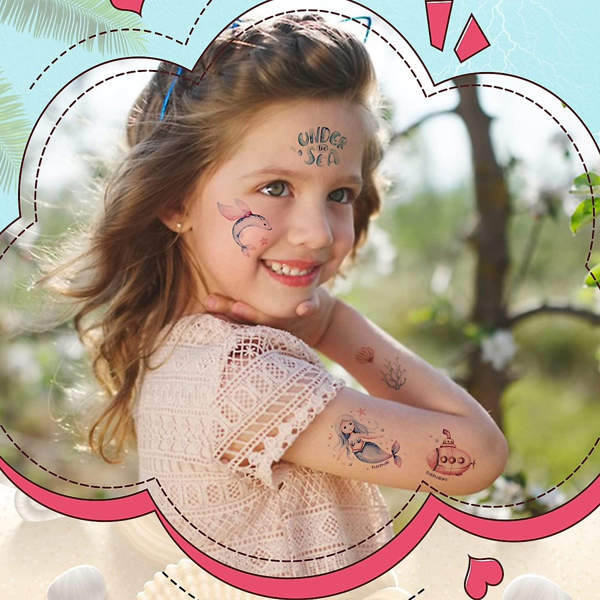 60 Pieces Under The Sea Mermaid Party Decorations Temporary Tattoos for Kids, Ocean Beach Pool Birthday Party Supplies Favors, Mermaid Shark Dolphin Octopus Fish Fake Tattoo Stickers for Boys and Girls