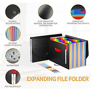 Expanding File Folder,Accordian File Organizer,24 Pockets Document Organizers Letter Size,Expandable Filing Box,Special Designed for Portable Use,Accordion Folders for Documents Storage (Rainbow)