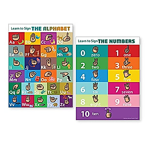 MWB ASL Learn to Sign Posters for Kids - Hand Sign Language Flash Card Posters with Colors, Feelings, Animals, Shapes | ASL Educational Posters for Classrooms and Home | 18" x 13" Laminated (Pack of 2)