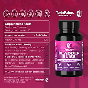 Bladder Bliss: Advanced Cranberry Supplement & D-Mannose Formula for Urinary Tract Health for Women, Non-GMO, Gluten-Free, Vegan Capsules, Fast-Acting Relief & UTI Prevention, Bladder Support, 60 Ct