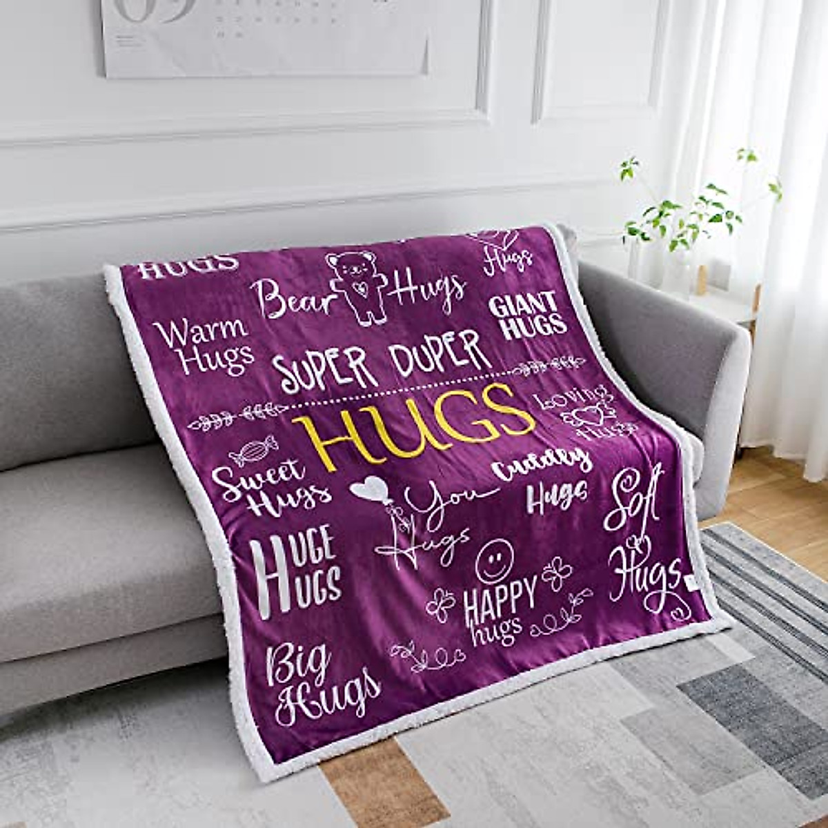 Piwaka Hug Blanket Gifts for Loved One - Cosy Sherpa Fleece Blanket in Purple | Machine Washable Plush Blankets - Heartwarming Gifts - Sentimental Gifts - Get Well Soon Gifts for Women