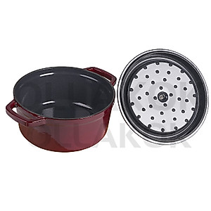 OLLAKOK 3.2 QT Enameled Cast Iron Dutch Oven with Lid Dual Handles Heavy Cast Iron Pot (Garnet)
