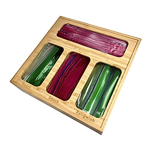 H&H Commerce LLC - Plastic Bag Organizer , Bamboo Sandwich Bag Organizer for Kitchen , Fits Major Brands - Trade Cardboard Boxes for a Neat Kitchen