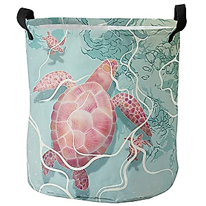JEONSWOD Sea Turtle Pattern Laundry Basket Bathroom Organizer Foldable Hamper Laundry for Dirty Clothing Storage Baskets (Color : Green, Size : 42x44cm)