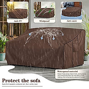 BRIVIC Patio Furniture Covers Waterproof for Sofa, Outdoor loveseat Covers Fits up to 58W x 32.5D x 31H inches, Brown