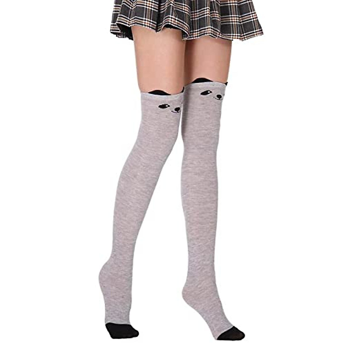 Women Cartoon Cute Animal Stockings Fashion Over Knee Craft Beer Stocking (Grey, One Size)
