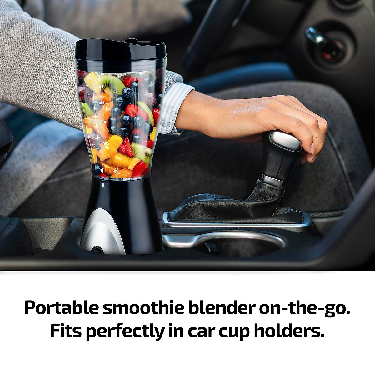 OVENTE Portable Personal Blender for Shakes, Smoothie and Juice with Compact 13.5 Oz BPA Free Travel Cup and Lid, Durable Stainless Steel Blades for Powerful Blending Performance, Black BLH1001B