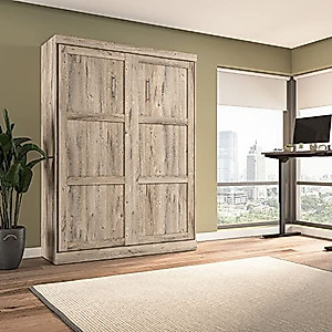 Bestar Pur Murphy, Space-Saving Wall Bed for Multipurpose Guest Room or Home Office, Queen, Rustic Brown