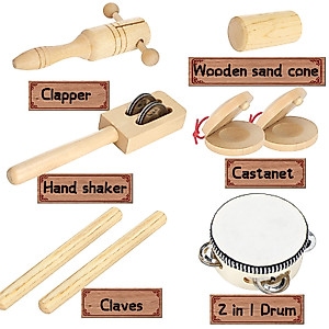 Ehome Toddlers Musical Instruments, Wooden Percussion Kids Baby Musical Instruments, Montessori Musical Toys Set for Kids Childrens Preschool Educational Early Learning with Storage Bag