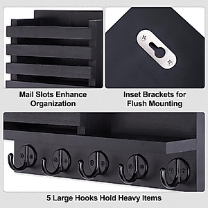 Lwenki Key Holder for Wall – Decorative Wooden Mail Holder and Key Shelf with Mounting Hardware, Installation Guide – Paulownia Wood with 5 Metal Key Hooks (11.8” x 6.7” x 2.8”)