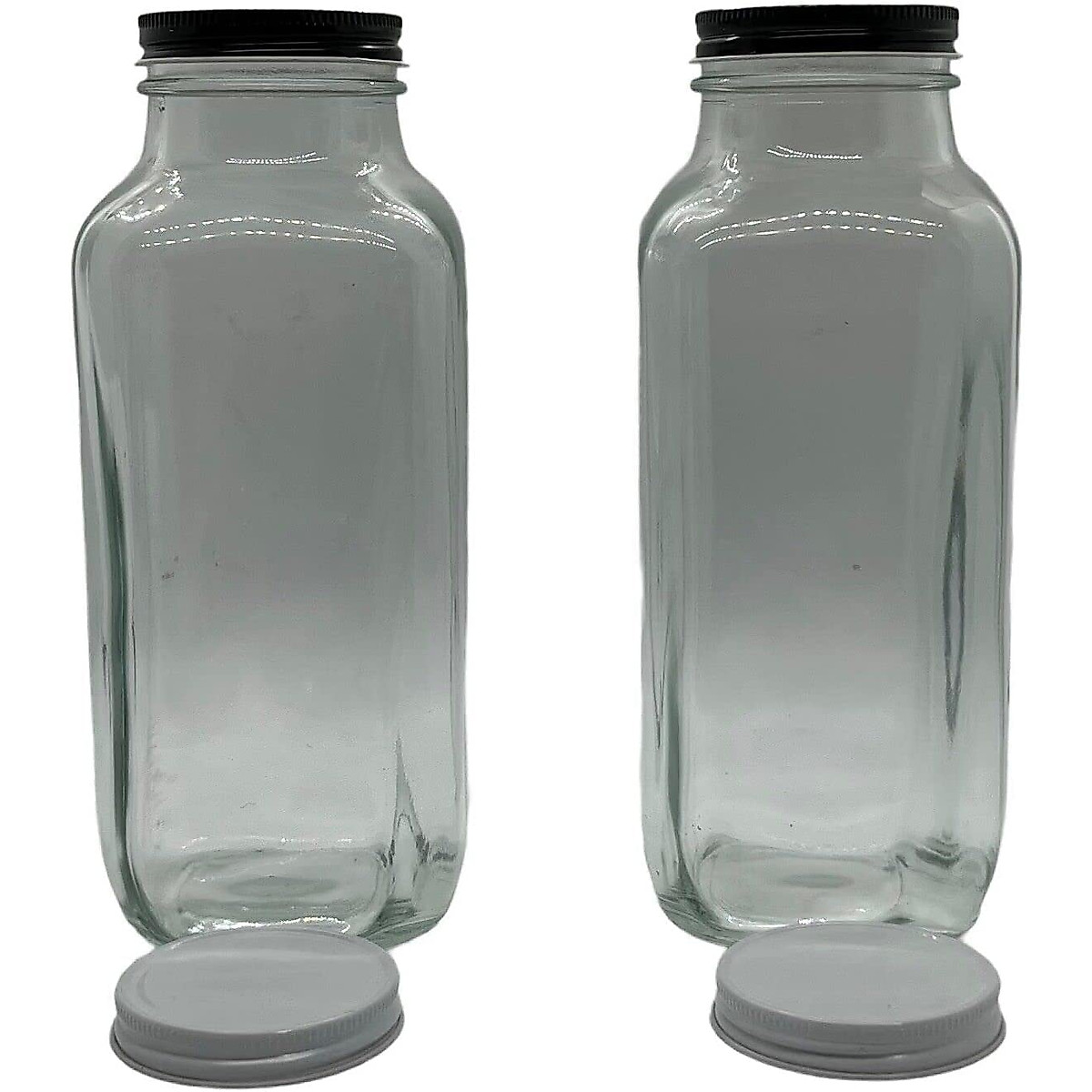 Milk Bottle with Steel Metal Leakproof Lids 32oz Square Glass Beautiful Vintage French Square Drink or Food Container Water Bottle By Yes I Can (White and Silver)