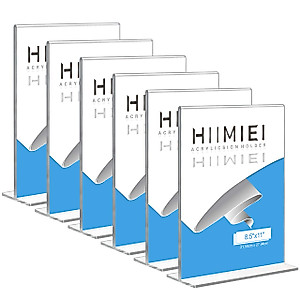HIIMIEI 8.5x11 Acrylic Sign Holder Table Menu Display Stand, Clear Plastic 8.5x11 Double Sided Picture Frames for Desk Display(6 Pack)