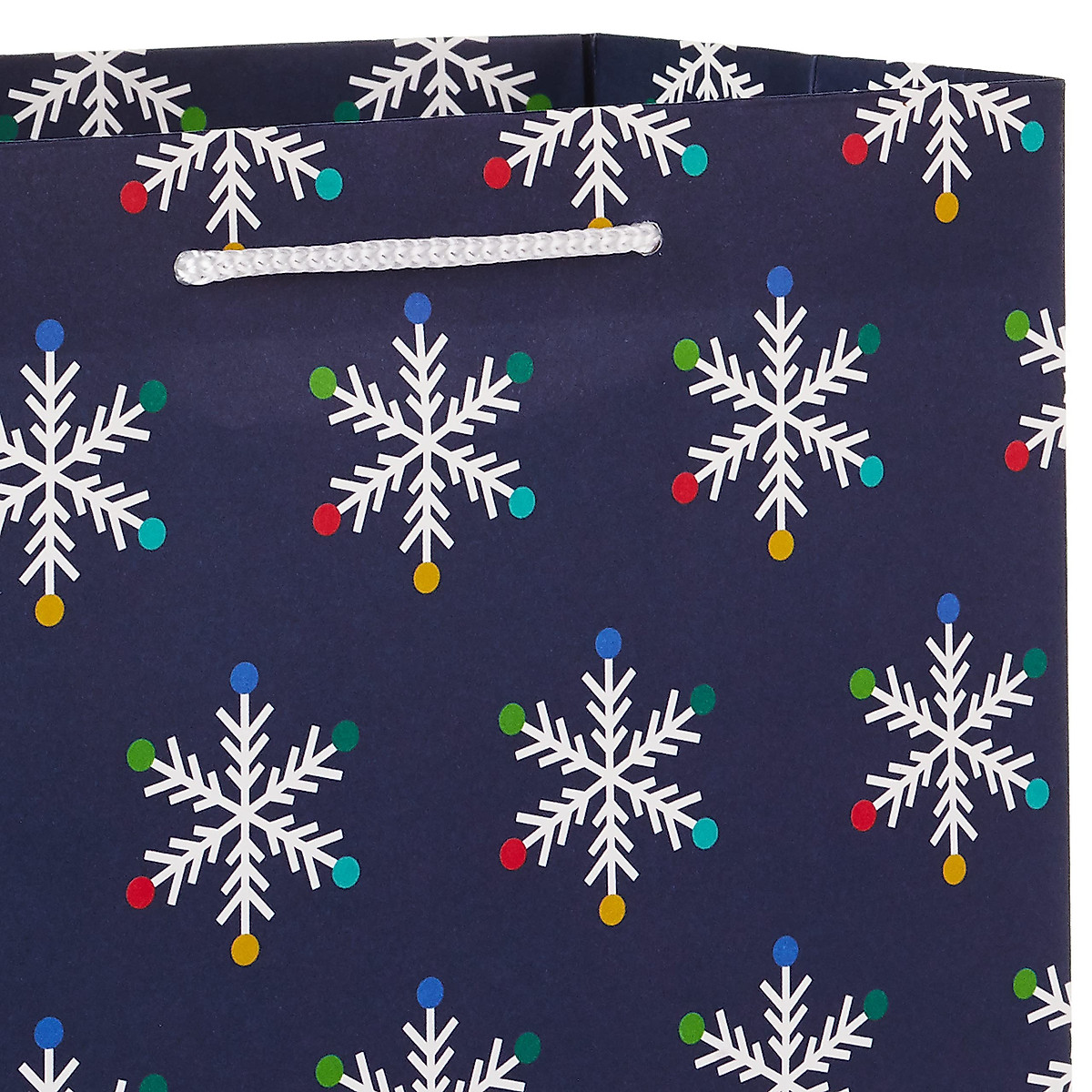 Hallmark 9" Medium Holiday Gift Bag Bundle (6 Bags, 3 Designs: Red Polka Dot, Colorful Christmas Trees, Navy Snowflake) for Christmas, Birthdays, Kids