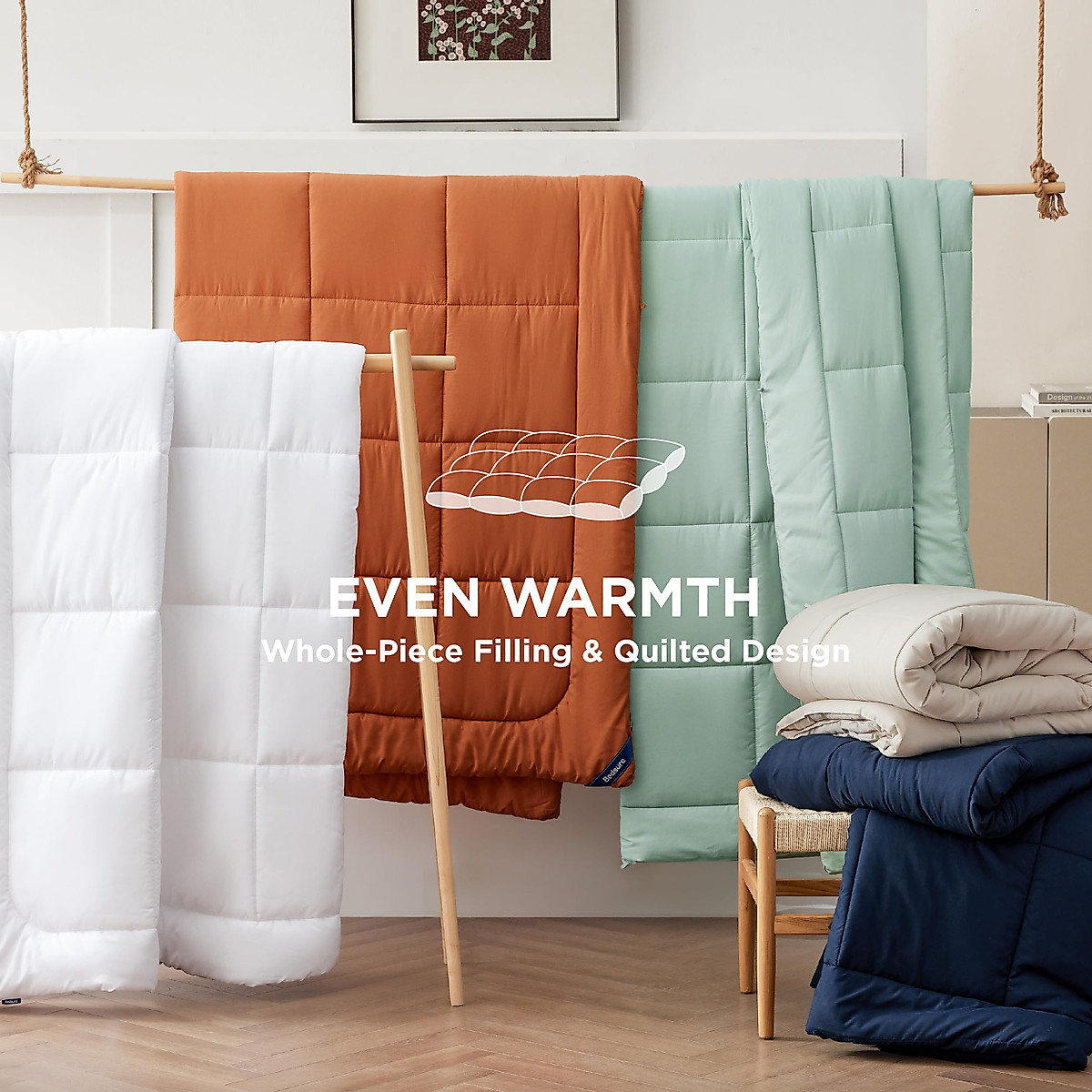 BEDSURE Queen Comforter Duvet Insert - Quilted White Comforters Queen Size, All Season Down Alternative Queen Size Bedding Comforter with Corner Tabs