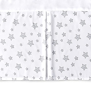 Crib Skirt Boy Girl Pleated Dust Ruffle Machine Washable, 14" Drop, Toddler Crib Bed Skirt White with Grey Star, Microfiber Nursery Standard Crib Bedding Skirt