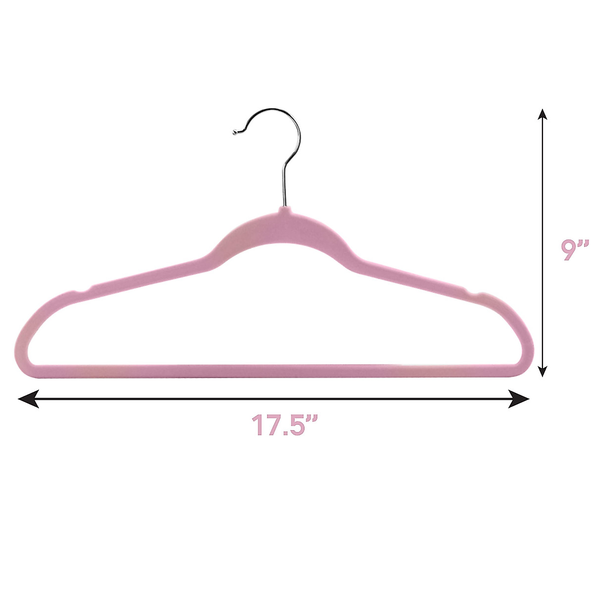 Elama 100 Piece Set of Velvet Slim Profile Heavy Duty Felt Hangers with Stainless Steel Swivel Hooks in Pink